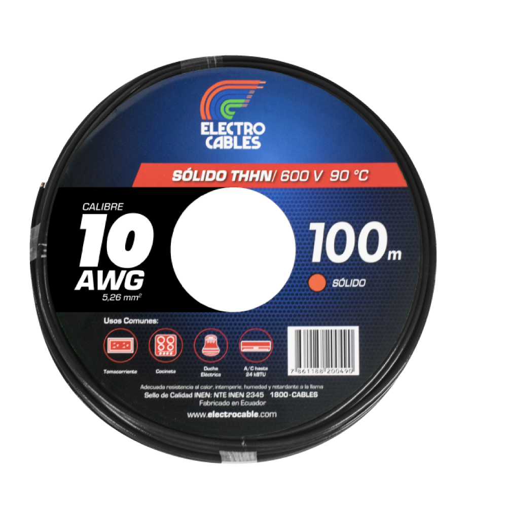Alambre Sólido Thhn #10 Awg Negro 100m | Electrocables - Disensa Ecuador