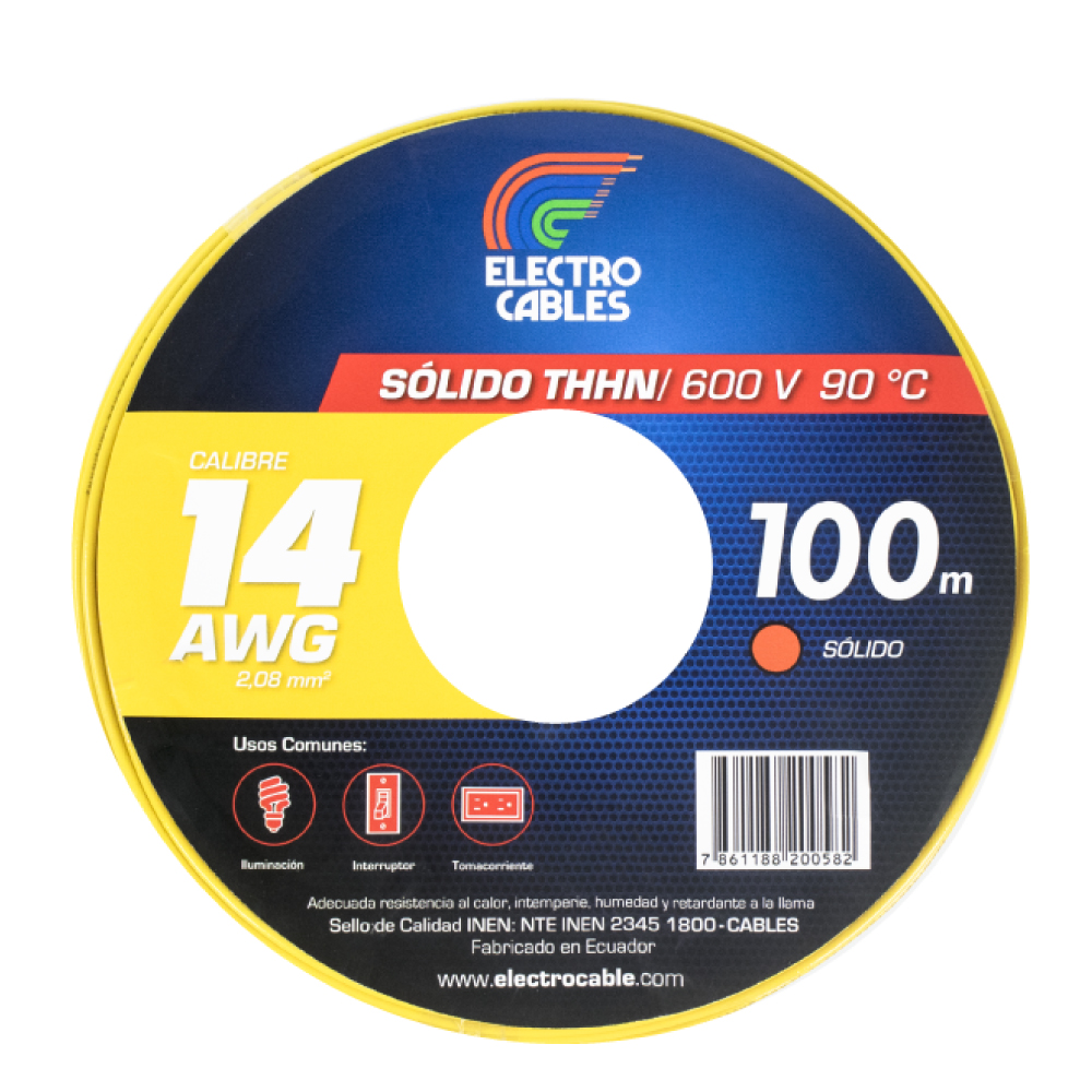 Alambre Sólido Thhn #14 Awg Amarillo 100 | Electrocables - Disensa Ecuador