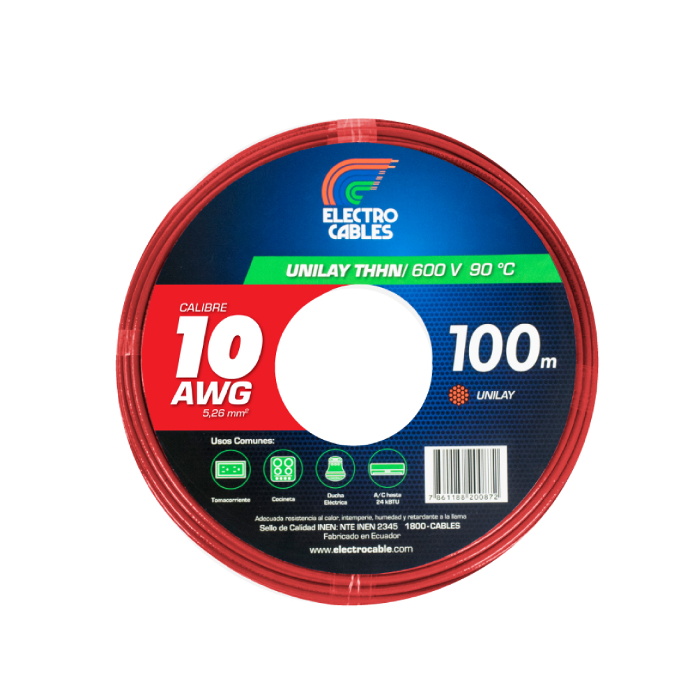 Cable Thhn # 10 Unilay Awg Rojo 100m | Electrocables - Disensa Ecuador
