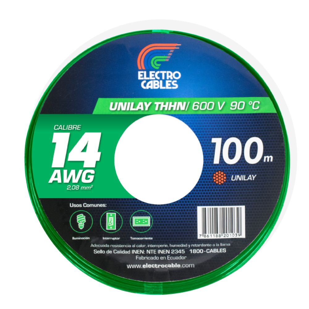Cable Thhn # 14 Unilay Awg Verde 100m | Electrocables - Disensa Ecuador